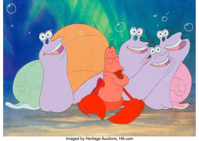 The Little Mermaid Sebastien and Sea Snails Production Cel Setup Walt ...