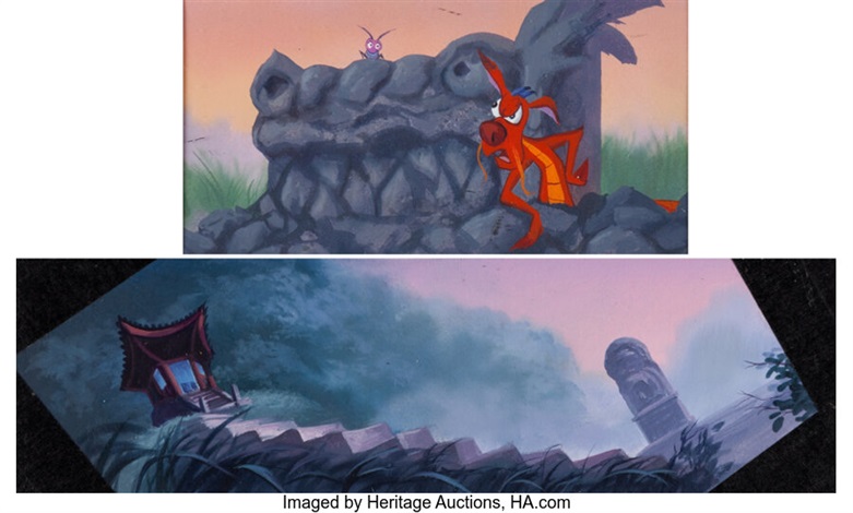 Mulan Mushu and Cri-Kee Story ConceptColor Key Original Art Pair Walt ...