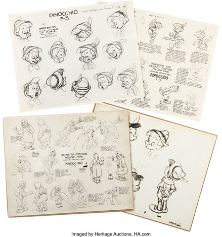 Pinocchio Character and Prop Studio Model Sheet Print Group of 24 Walt ...