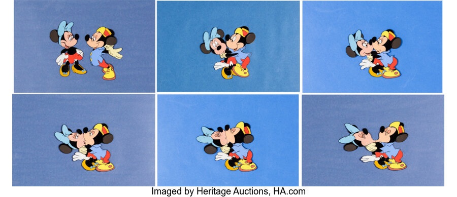 Wonderful World of Color Mickey Mouse Kisses Minnie Mouse 40th Anniversary Show Production Cels ...