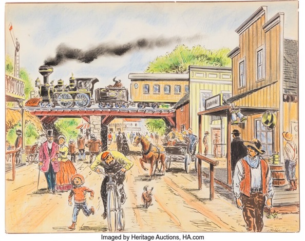 Apacheland Movie Studio Theme Park Concept Art by David Constable c. 1950-60s by Walt Disney ...