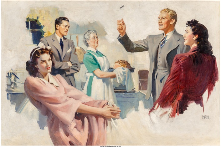 Man Flipping a Coin, Probable Interior Magazine Illustration, 1942 by ...