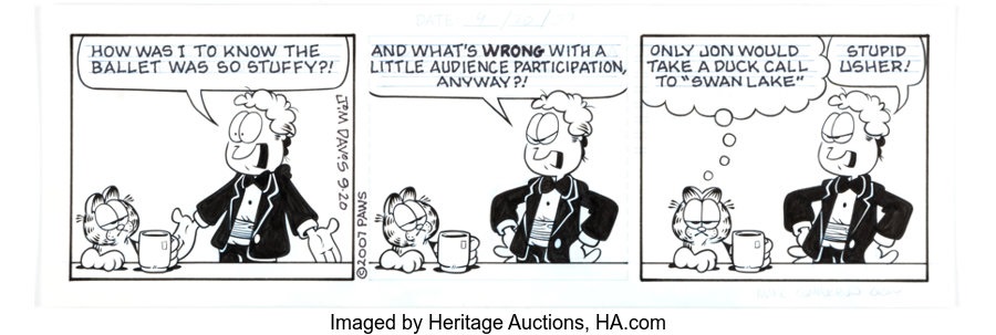 Jim Davis Garfield Daily Comic Strip Original Art dated 9-20-2007 ...