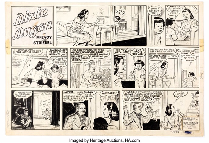 John H Striebel Dixie Dugan Sunday Comic Strip Featuring Big Joe Turner Original Art Dated 11