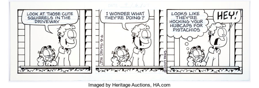 Jim Davis Garfield Daily Comic Strip Original Art dated 9-6-2007 ...