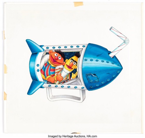 Sesame Street Bert and Ernie Rocket Mug Illustration Original Art Peter ...