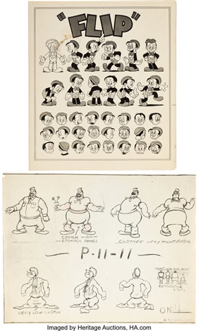 Popeye the Sailor Assortment of 11 Character Model Sheet Studio Prints ...