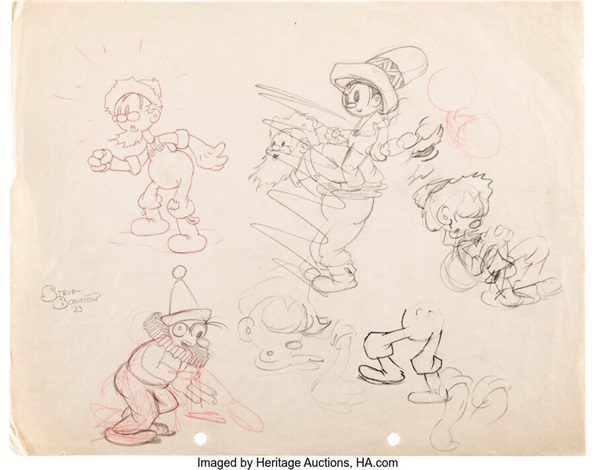 Stephen Bosustow Goofy Gus Character Design Drawing with Group of 14 ...