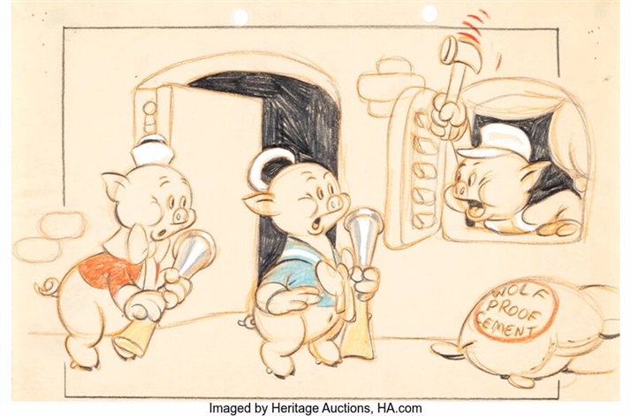 The Three Little Pigs Storyboard Drawing Walt Disney, c. 1930s by Walt ...