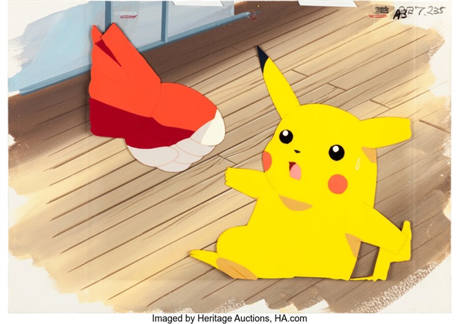 Pokémon Pikachu Production Cel and Production Background with Animation ...
