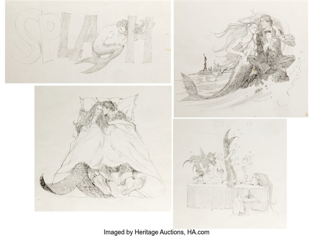 Robert McGinnis - Splash Study Sketches for Preliminary Poster Touchstone Films, 1984. by Robert ...