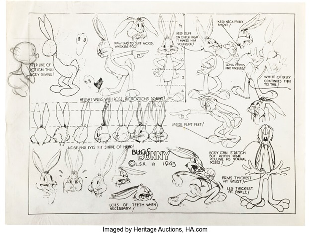 Bugs Bunny Printed Model Sheet Warner Brothers, 1943. by Warner Bros ...