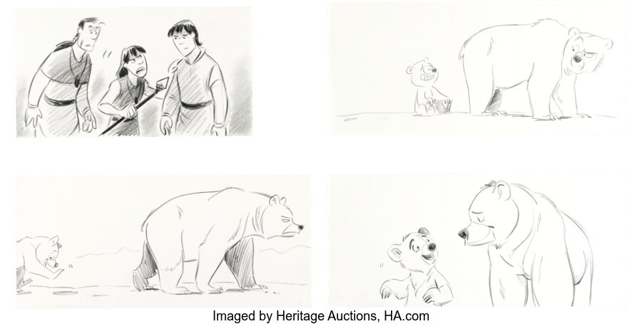 Brother Bear Kenai, Denahi, Sitka, and Koda Original Art Storyboard ...