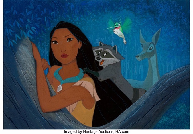 Pocahontas Meeko, Flit, and Pocahontas PublicityStorybook Illustration ...