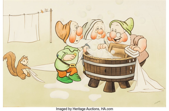 Snow White and the Seven Dwarfs Sneezy, Sleepy, and Doc Illustration ...