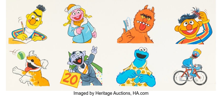 Sesame Street Things I Can Do Muppets Story Illustration with Bert and Ernie Layout Drawing ...