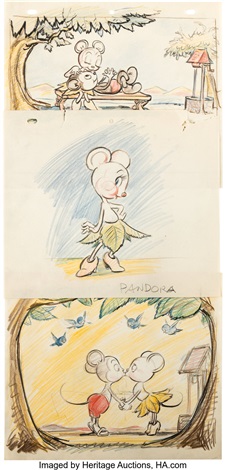 Pandoras Box Extremely Rare Super Mouse Cartoon Layout Drawings Group ...
