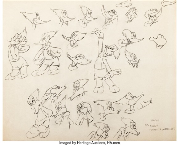 Woody Woodpecker Original Hand-Drawn Model Sheet plus Hand-Colored ...