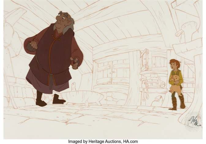 The Black Cauldron Taran with Hen Wen and Dallben Production Cels Walt ...