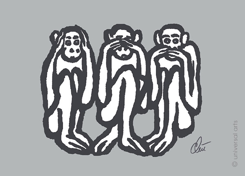 Three Wise Monkeys Drawing