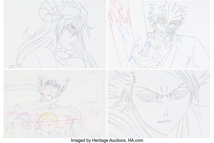 Bleach Ichigo, Toshiro, and Nel Tu Animation Drawing Group of 4 Pierrot ...