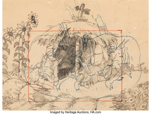 Three Little Pigs Rare Fifer Pig Opening Scene Layout Drawing Walt ...