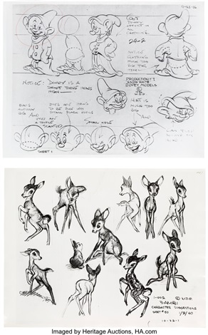 Snow White and the Seven Dwarfs and Bambi Studio Model Sheet Prints ...