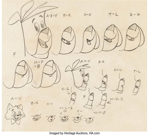 The Ruff and Reddy Show Mouth Movement Model Sheet Original Art Hanna ...
