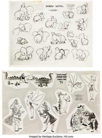 Dumbo and Peter Pan Studio Model Sheet Prints Group of 10 Walt Disney ...