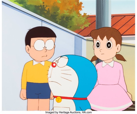 Doraemon Doraemon Nobita And Shizuka Production Cel With Master Background Shin Ei Animation