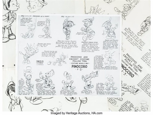 Pinocchio Model Sheet Group of 40 Walt Disney, 1940.... Total 40 by ...