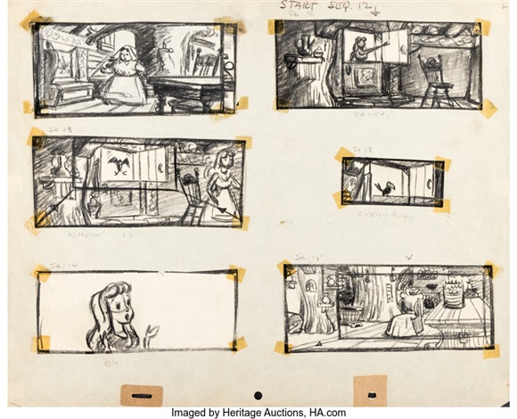 Sleeping Beauty Original Storyboard Art Group of 4 Walt Disney, 1959 ...