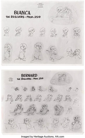 The Rescuers Model Sheet Group of 7 Walt Disney, 1977.... Total 7 by ...