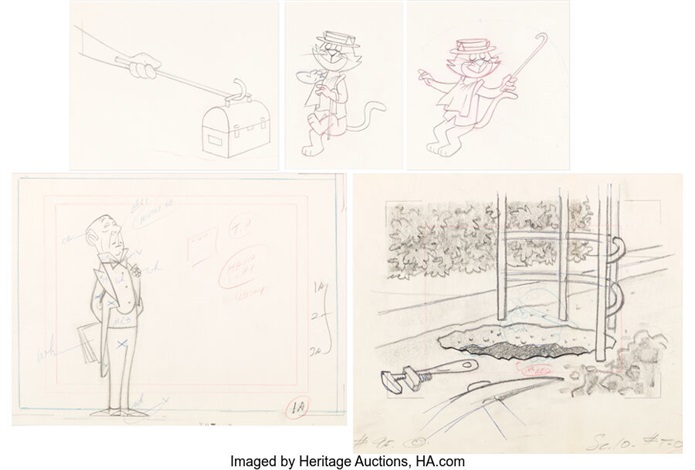 Top Cat Opening Title Sequence Animation and Layout Drawing Group of 5 ...