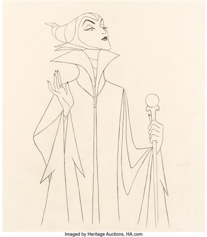 Sleeping Beauty Maleficent Animation Drawing Signed by Marc Davis Group of 2 Walt Disney, 1959 ...