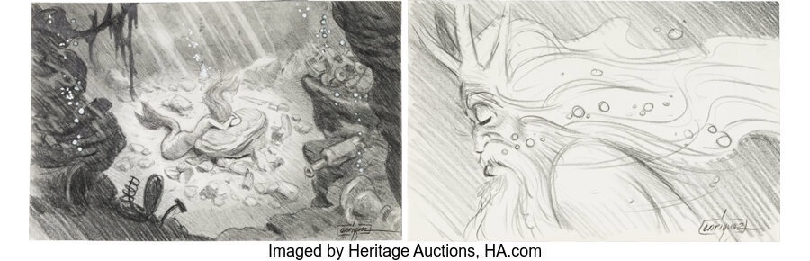 The Little Mermaid Ariel and King Triton Original Storyboard Art by ...