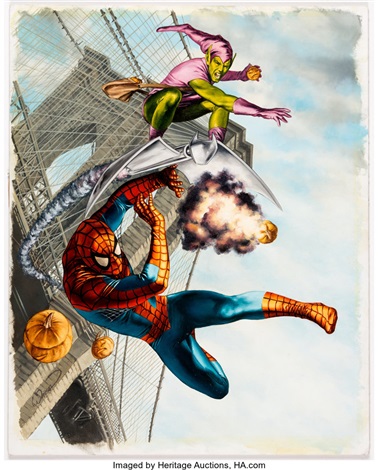 John Watson- Spider-Man vs. Green Goblin Painting and Pencils Original Art Group of 2 c. 2013 ...