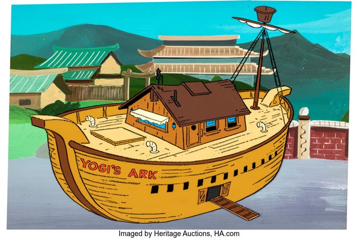 Yogis Gang Yogis Ark Production Cel Setup with Production Background Hanna-Barbera, 1973 by ...