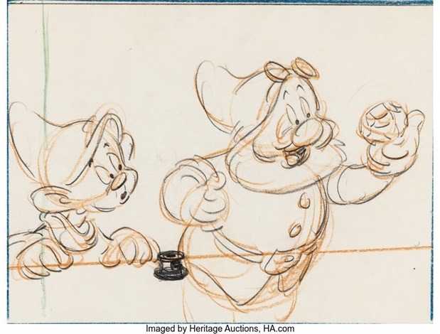 Snow White and the Seven Dwarfs Doc and Dopey Layout Drawing Walt ...