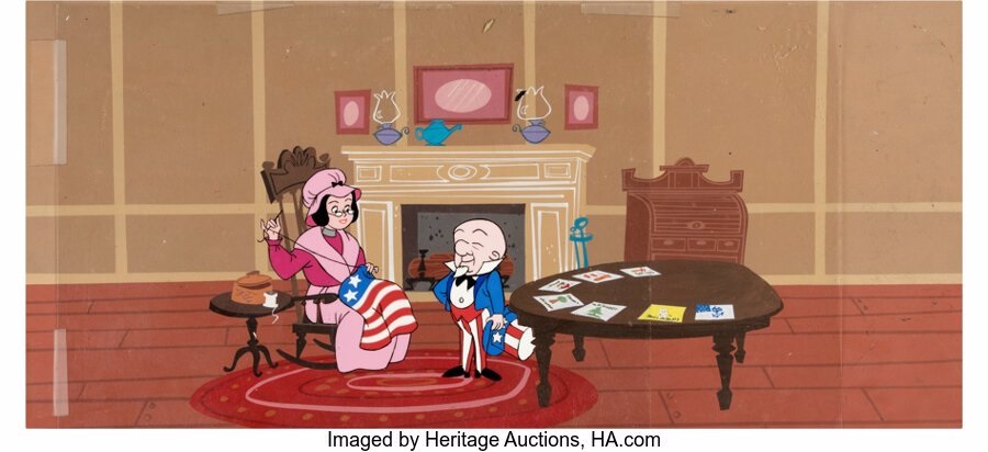 Uncle Sam Magoo Betsy Ross and Mr. Magoo Production Cel Setup with Key ...
