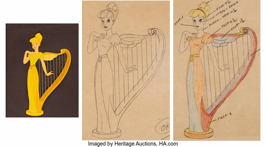 Fun and Fancy Free Singing Harp Color Model Cel and Drawings Group Walt ...