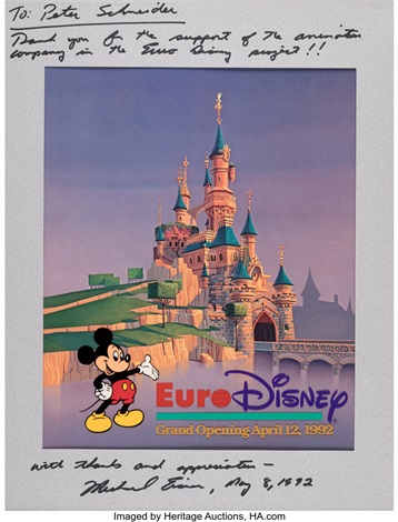 Euro Disney - Mickey Mouse Publicity Cel Signed by Michael Eisner to ...