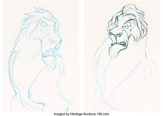The Lion King Scar Animation Drawing Group of 2 Walt Disney, 1994 by ...
