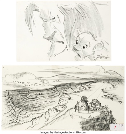 The Lion King Scar and Simba Original Storyboard Art Group of 2 Walt ...