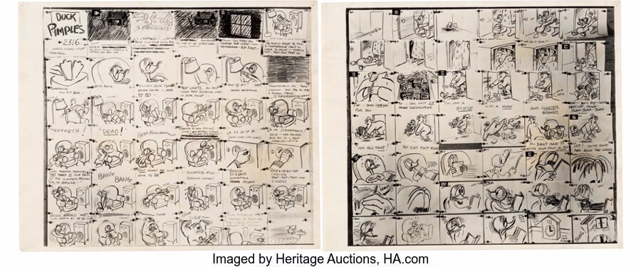 Duck Pimples Donald Duck Storyboard Prints Group of 5 Walt Disney, 1945 ...
