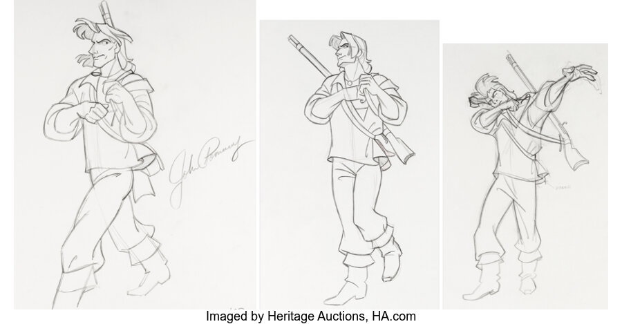 Pocahontas John Smith Animation Drawings by John Pomeroy Sequence of 6 ...