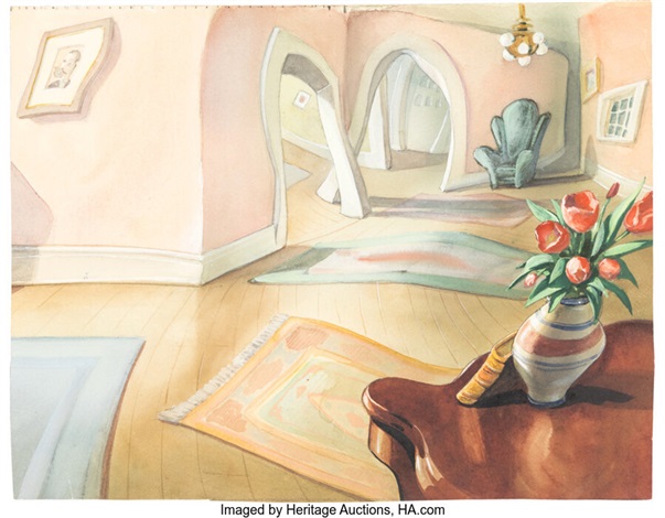 Catnip Capers House Interior Background Painting Original Art ...