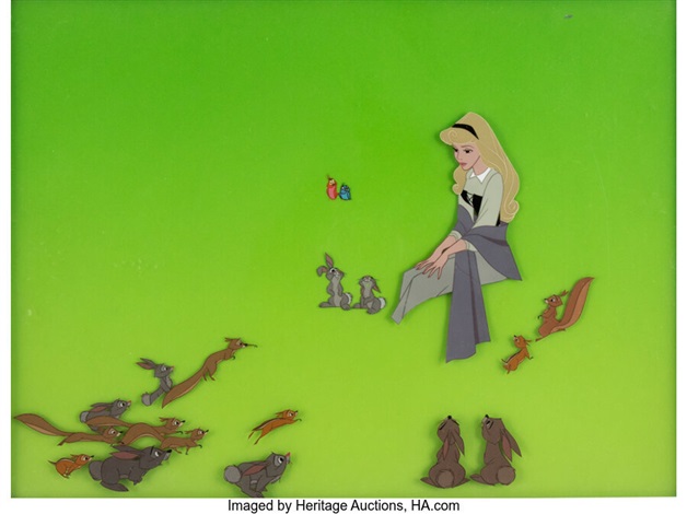 Sleeping Beauty Briar Rose and 16 Forest Animals Production Cel Walt ...