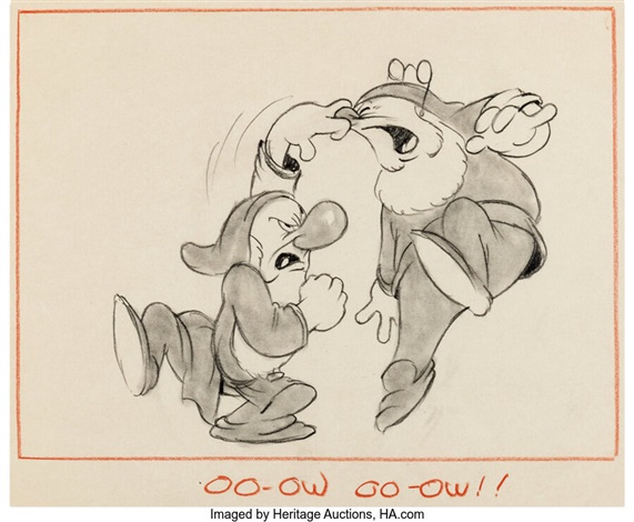Snow White and the Seven Dwarfs Grumpy and Doc Fight Storyboard Drawing ...