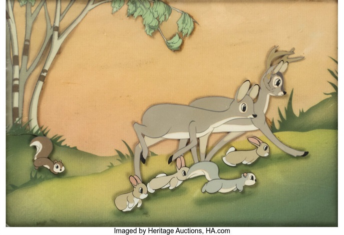 Snow White and the Seven Dwarfs Forest Animals Cel Courvoisier Setup ...